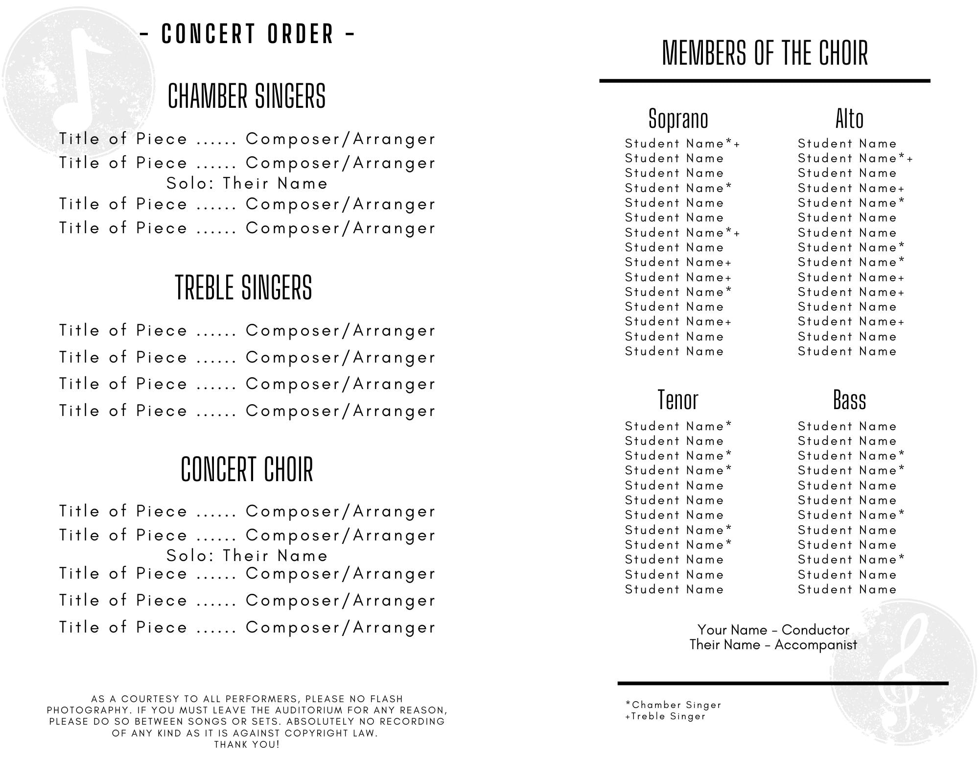 EDITABLE Concert Program Template | Instant Printable Download | Music ...