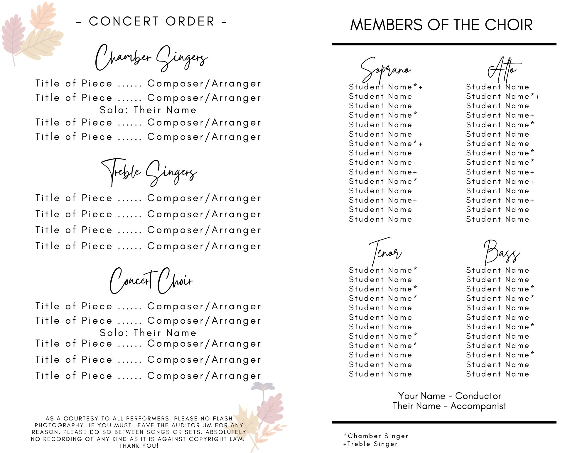 EDITABLE Concert Program Template | Instant Printable Download | Music ...