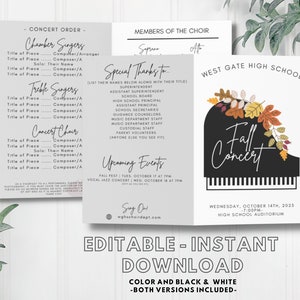 EDITABLE Concert Program Template | Instant Printable Download | Music ...