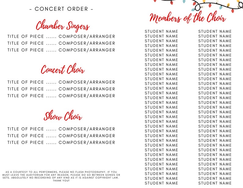 EDITABLE Concert Program Template | Instant Printable Download | Music ...