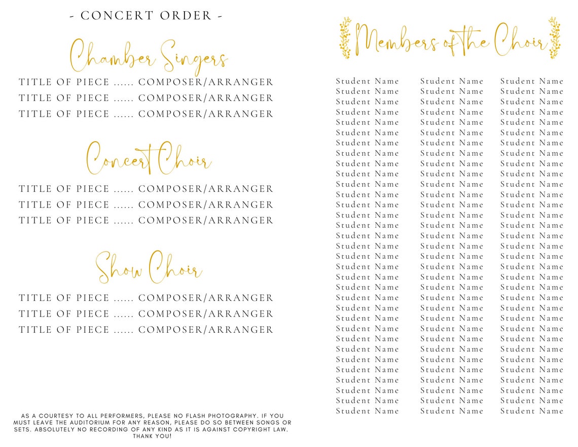 EDITABLE Concert Program Template | Instant Printable Download | Music, Band, Choir/chorus ...