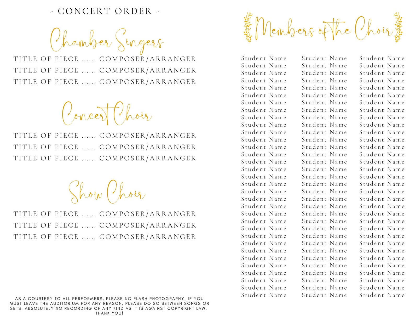 EDITABLE Concert Program Template | Instant Printable Download | Music, Band, Choir/chorus ...