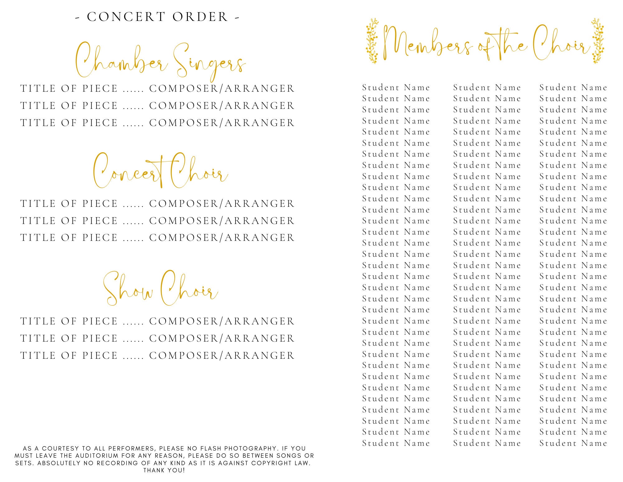 EDITABLE Concert Program Template | Instant Printable Download | Music ...