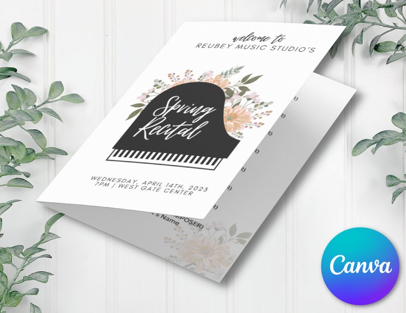 Recital Program Template | Music, Piano, Voice Studio | Editable ...