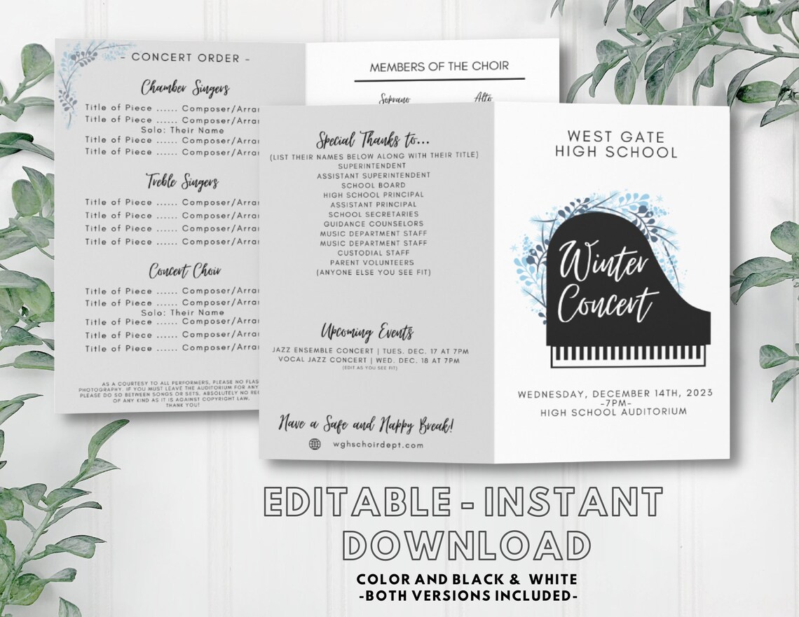 EDITABLE Concert Program Template Instant Printable Download Music ...