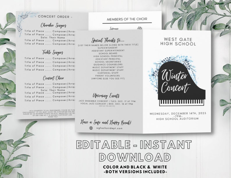 EDITABLE Concert Program Template | Instant Printable Download | Music ...