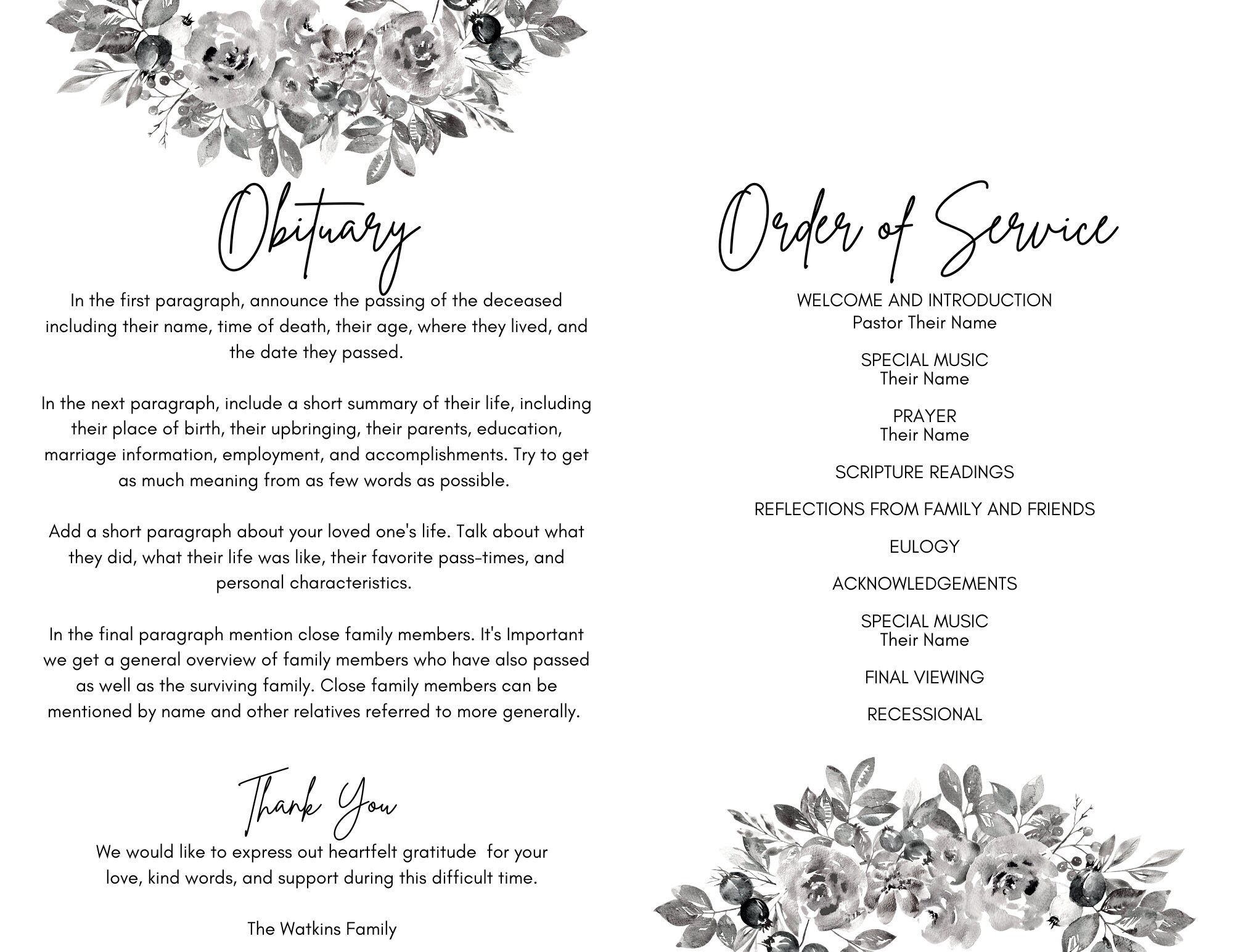 EDITABLE Funeral Program Template Instant Printable Download Memorial ...