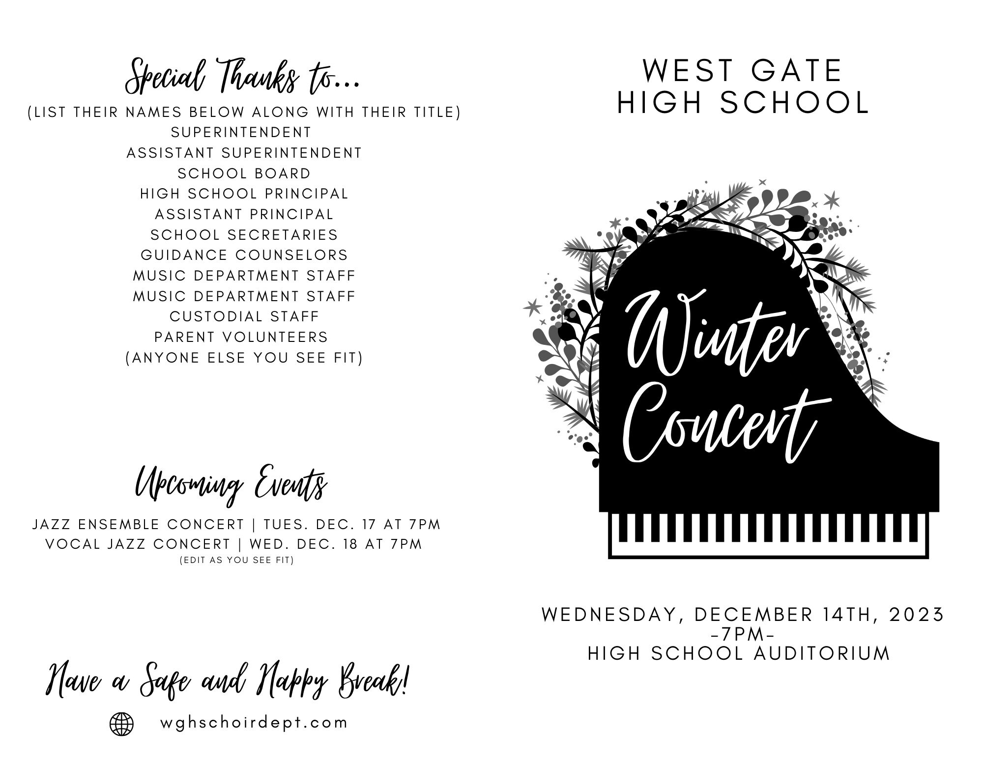 EDITABLE Concert Program Template | Instant Printable Download | Music ...