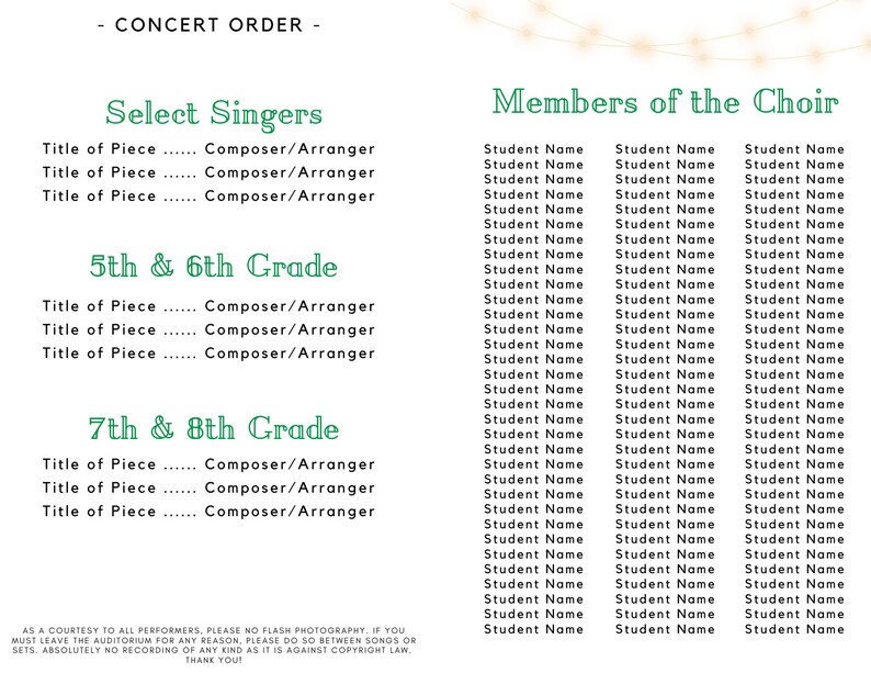 EDITABLE Concert Program Template | Instant Printable Download | Music ...