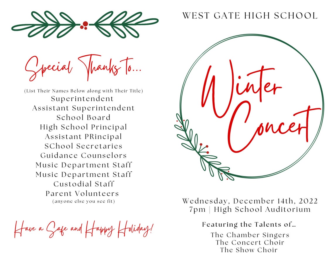 EDITABLE Concert Program Template | Instant Printable Download | Music ...