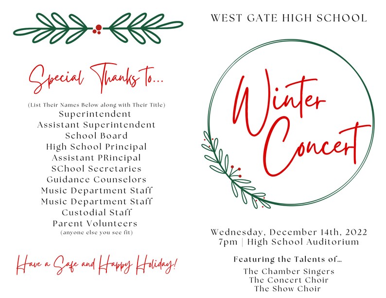 EDITABLE Concert Program Template | Instant Printable Download | Music ...