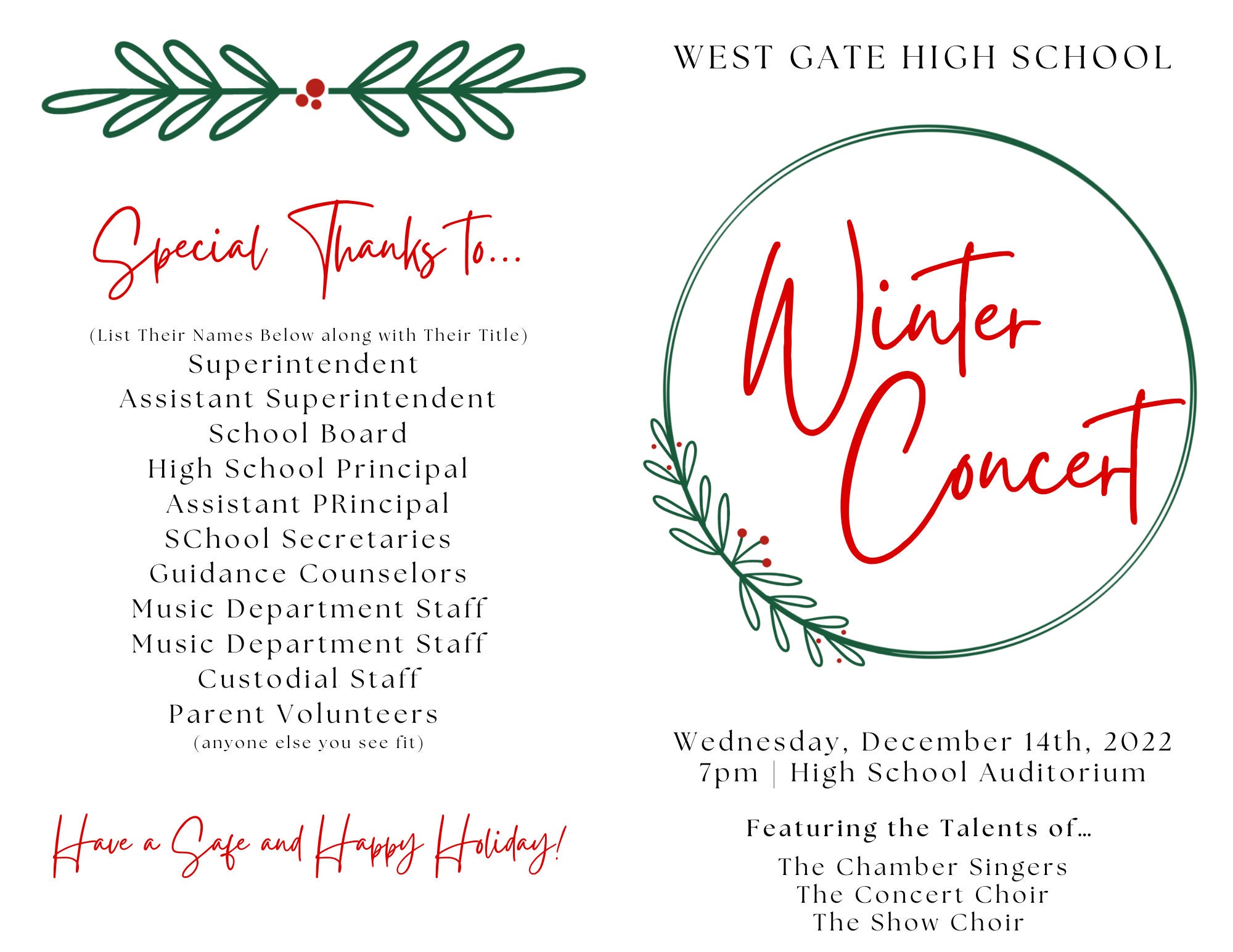 EDITABLE Concert Program Template | Instant Printable Download | Music ...