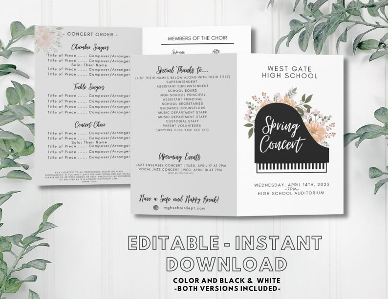 EDITABLE Concert Program Template | Instant Printable Download | Music ...