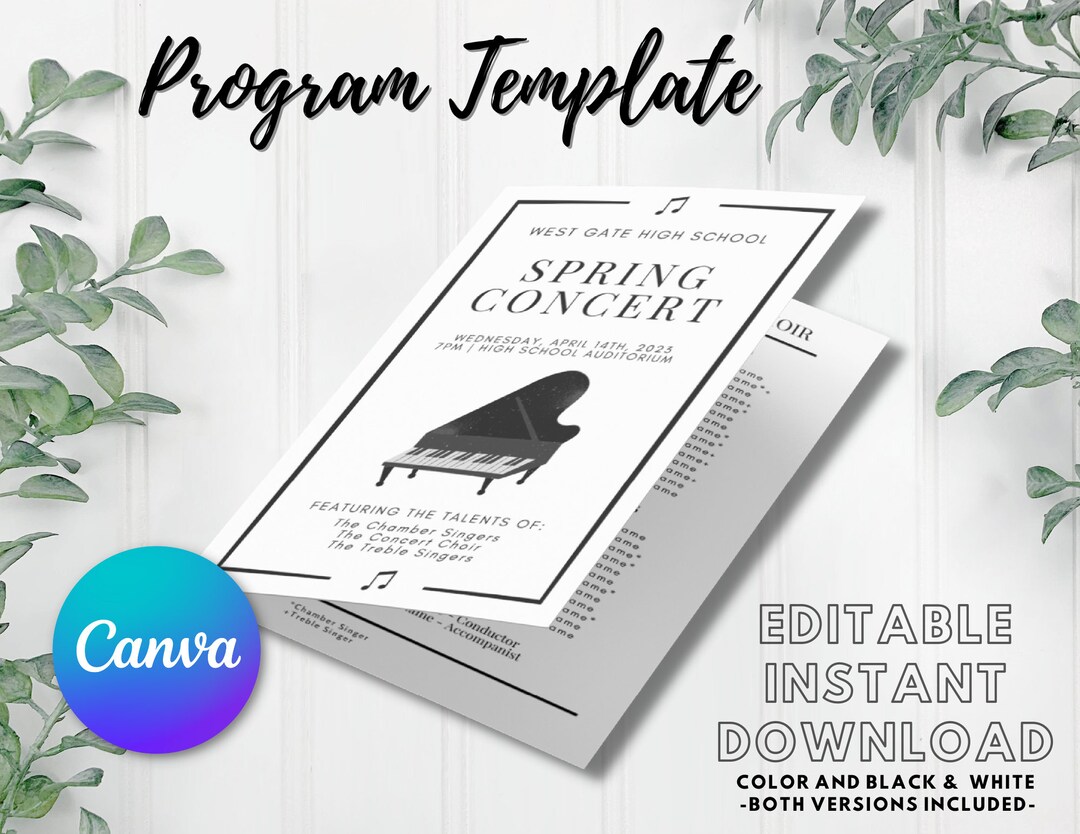 EDITABLE Concert Program Template Instant Printable Download Music EDITABLE Concert Program Template Instant Printable Download Music