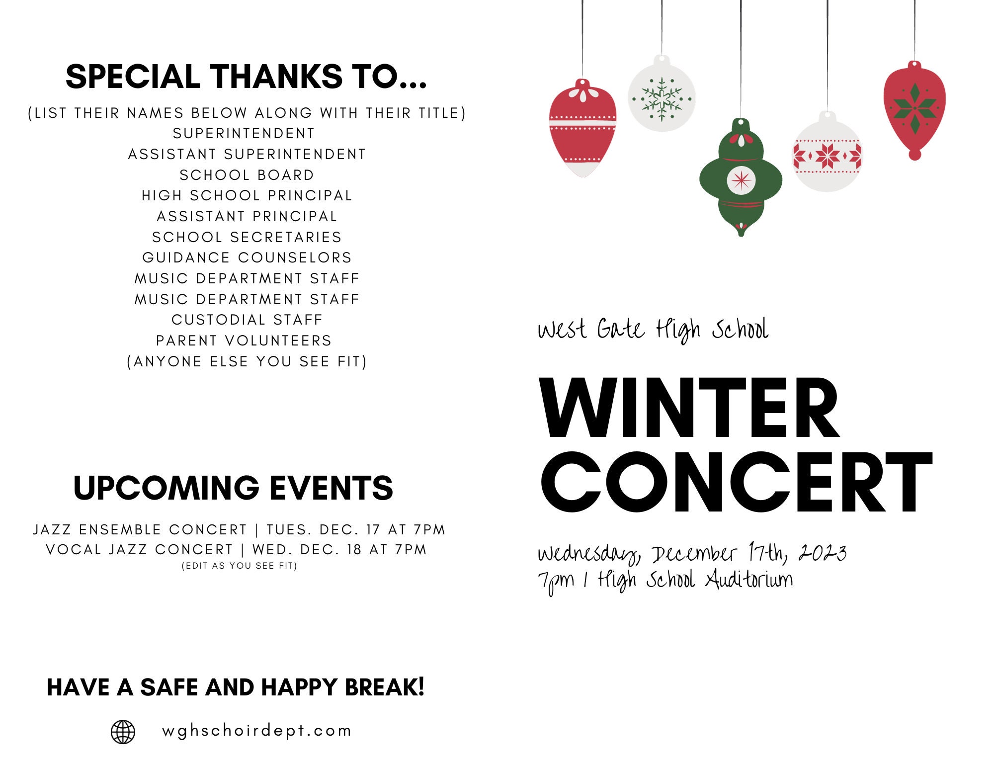 EDITABLE Concert Program Template | Instant Printable Download | Music ...