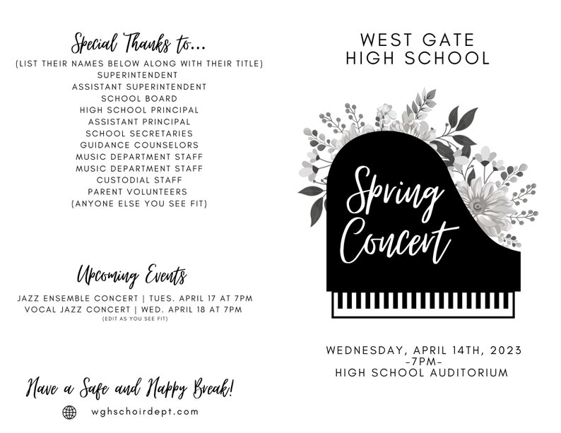 EDITABLE Concert Program Template | Instant Printable Download | Music ...