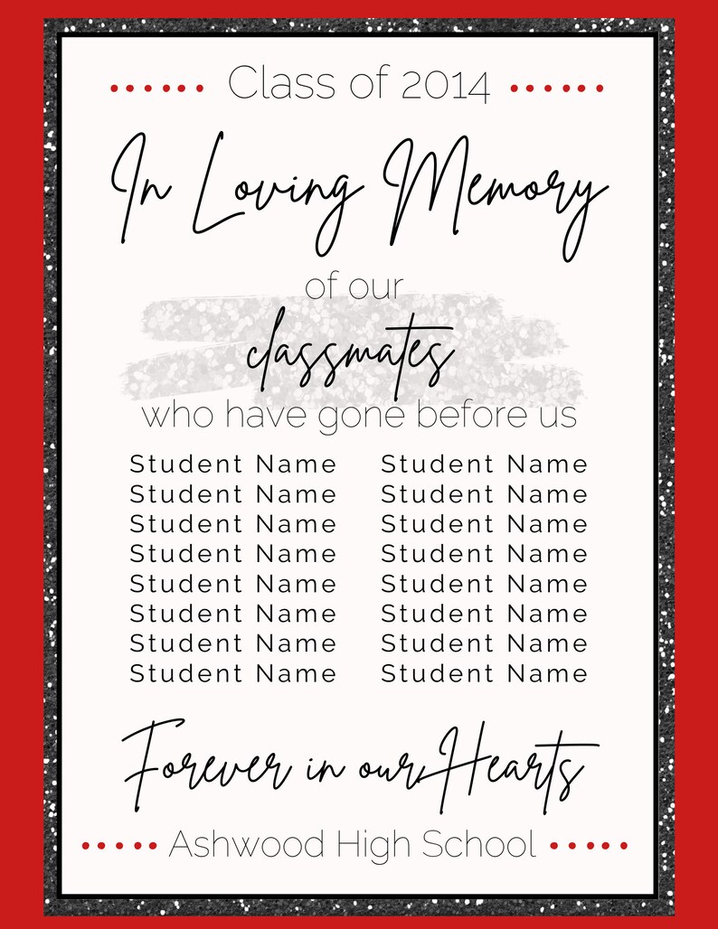 EDITABLE Class Reunion Memorial Template | Instant Printable Download ...