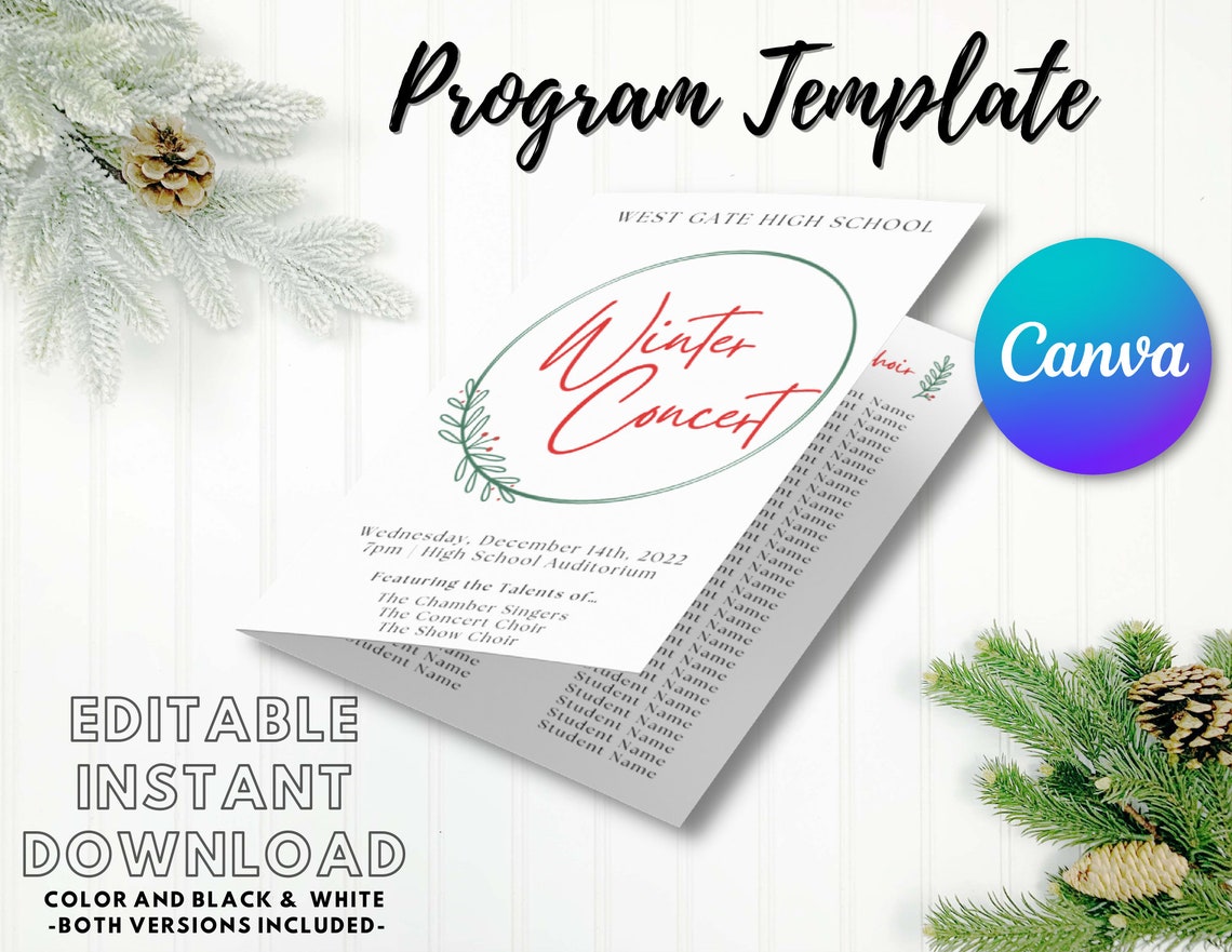 EDITABLE Concert Program Template | Instant Printable Download | Music ...