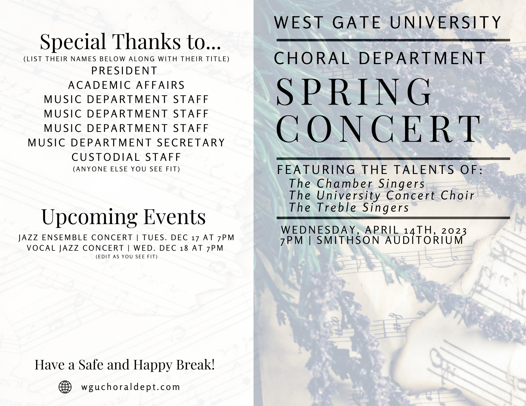 EDITABLE Concert Program Template | Instant Printable Download | Music ...