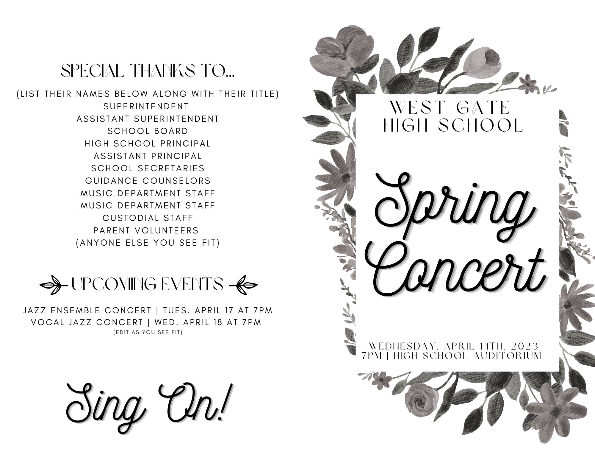 Concert Program Template | Editable Instant Printable Download | Music ...