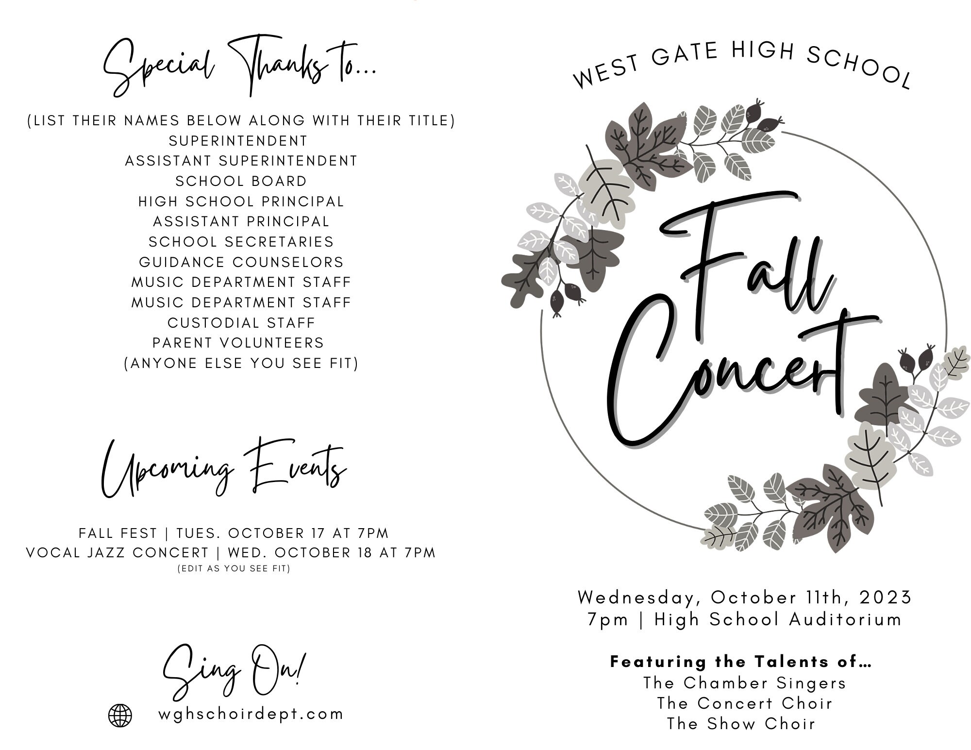 EDITABLE Concert Program Template | Instant Printable Download | Music ...