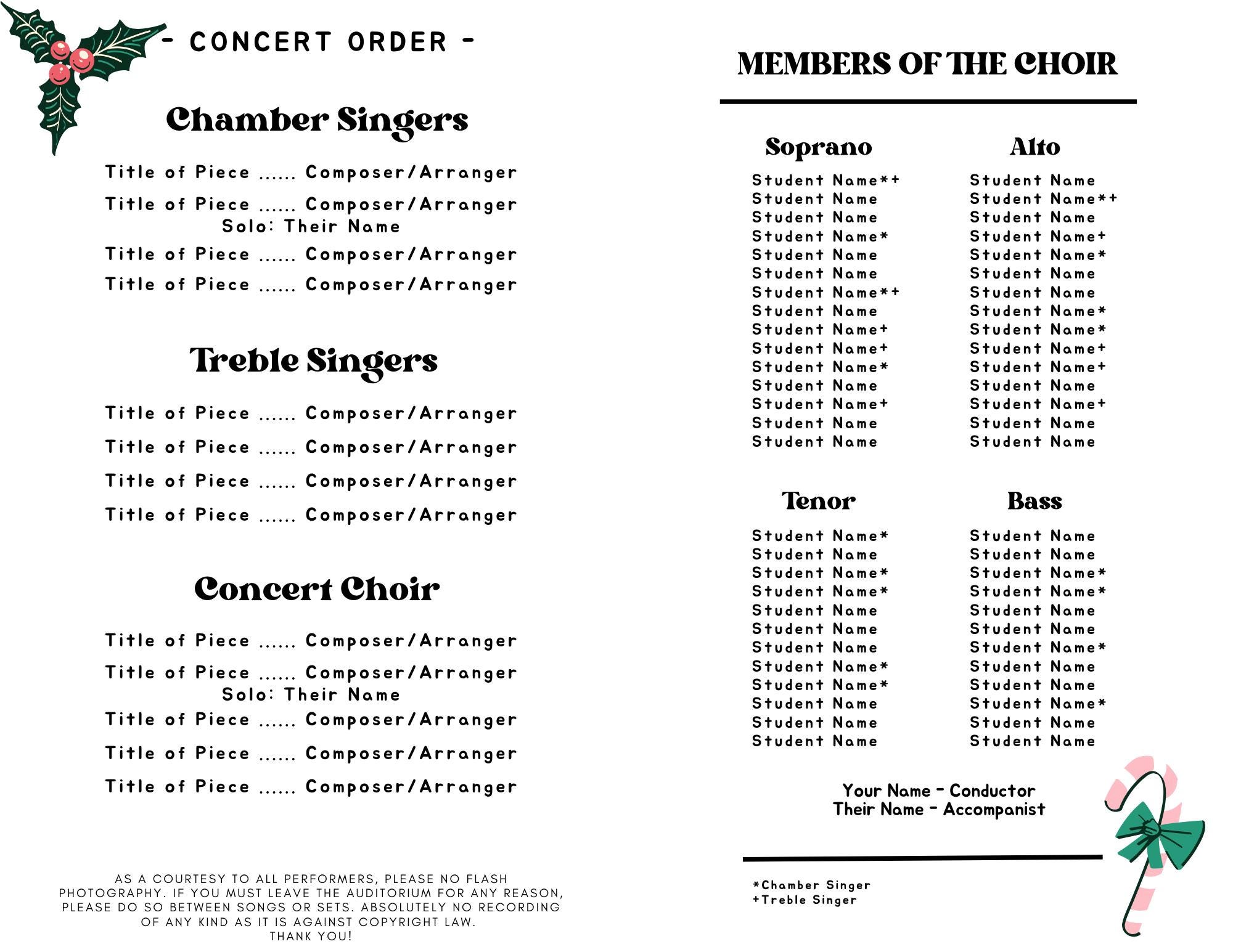 EDITABLE Concert Program Template | Instant Printable Download | Music, Band, Choir/chorus ...