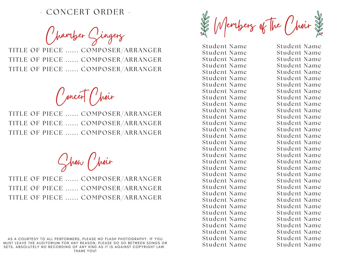 EDITABLE Concert Program Template | Instant Printable Download | Music ...