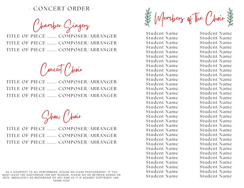 EDITABLE Concert Program Template | Instant Printable Download | Music ...