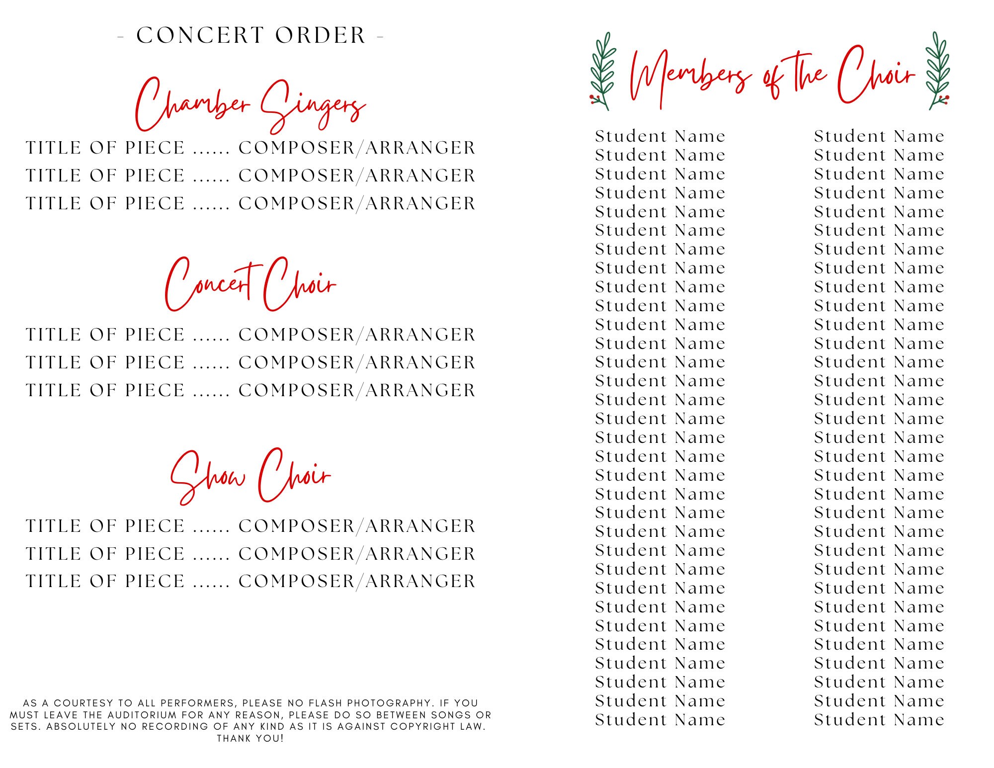 EDITABLE Concert Program Template | Instant Printable Download | Music ...