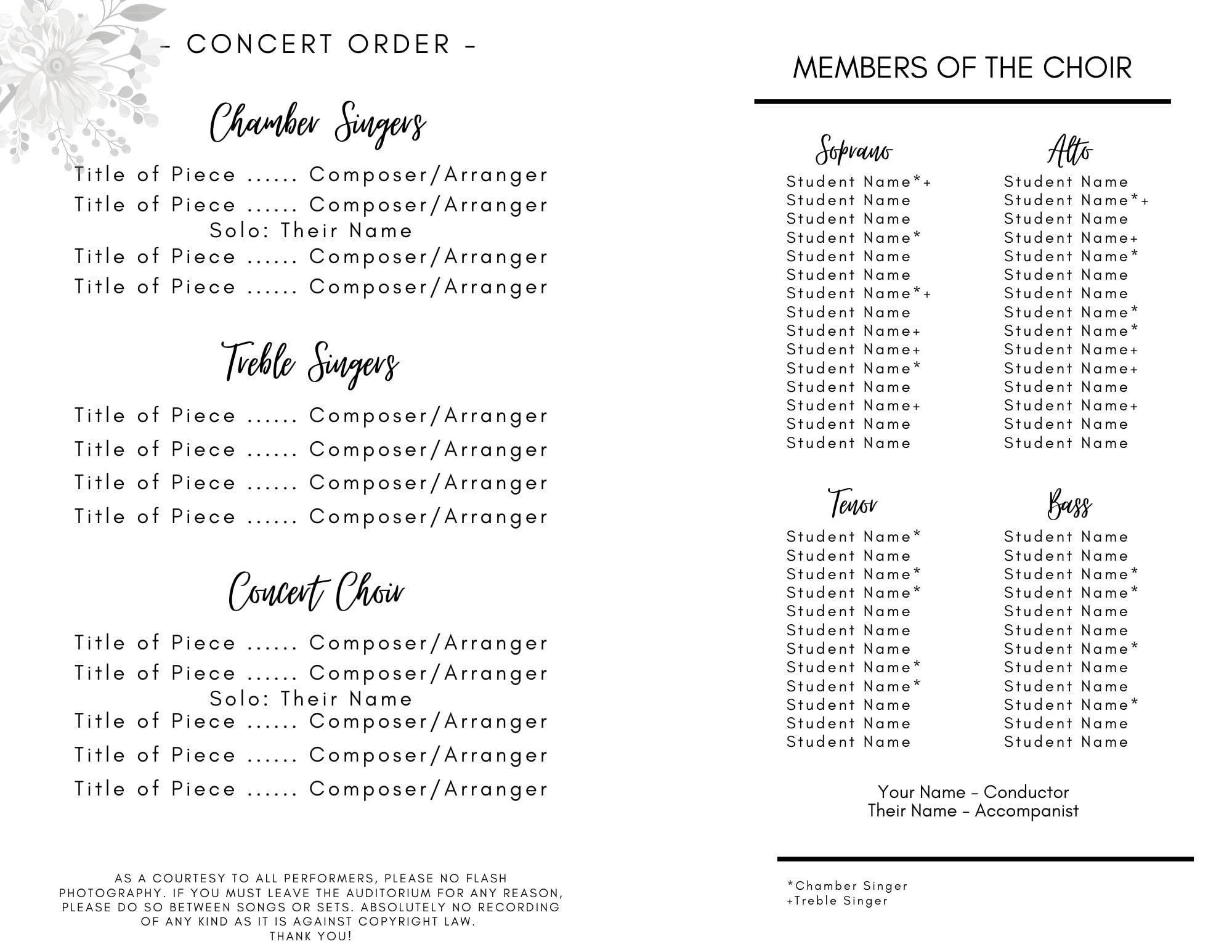 EDITABLE Concert Program Template | Instant Printable Download | Music ...
