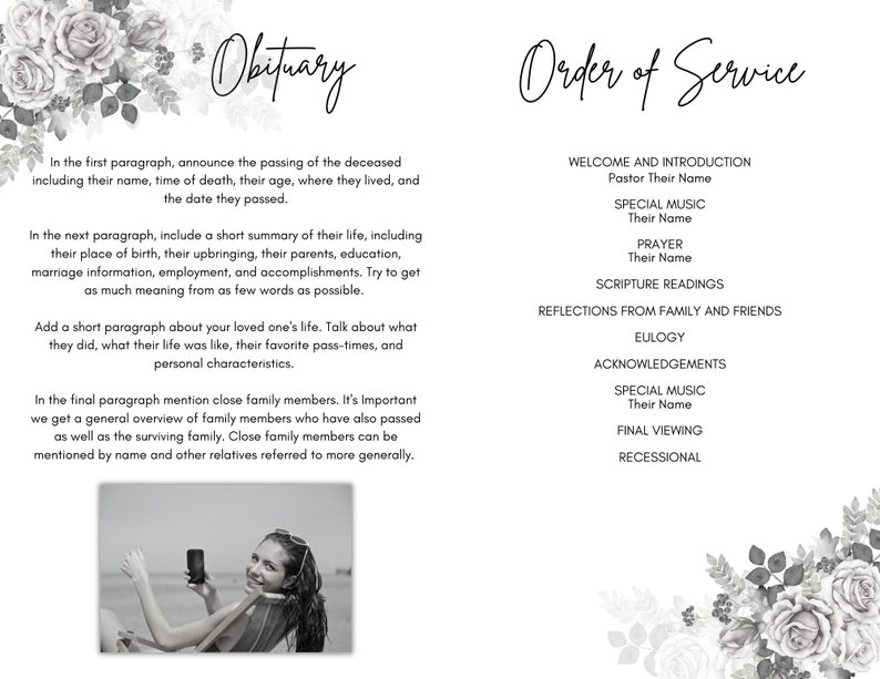 EDITABLE Funeral Program Template Instant Printable Download Memorial ...