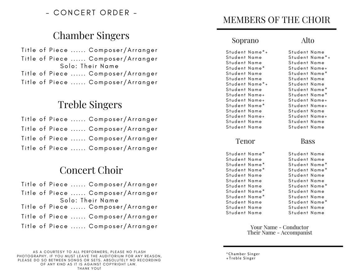 EDITABLE Concert Program Template | Instant Printable Download | Music ...