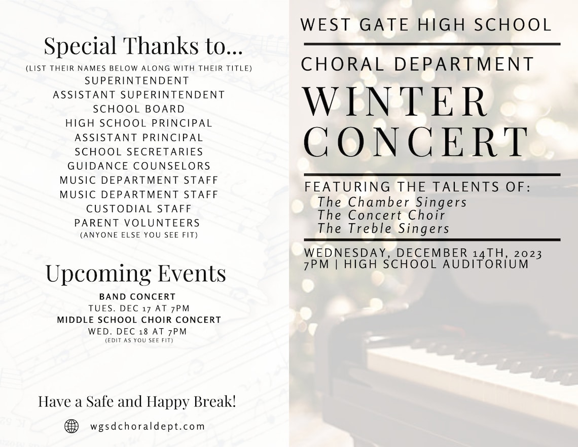 EDITABLE Concert Program Template | Instant Printable Download | Music ...