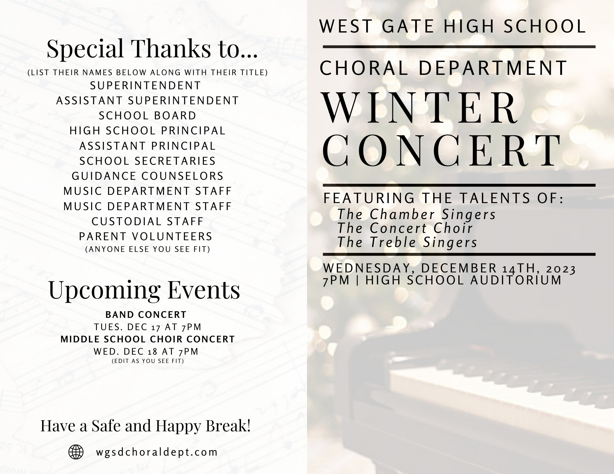 EDITABLE Concert Program Template | Instant Printable Download | Music ...