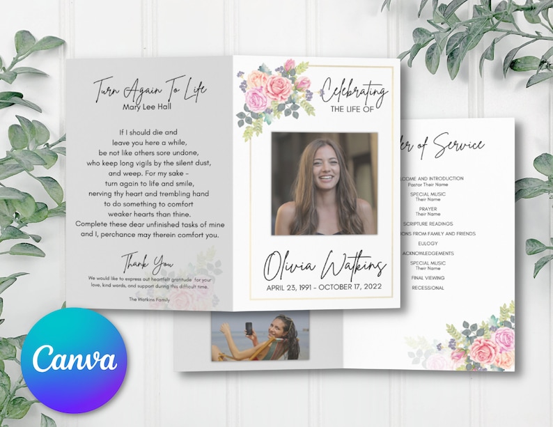 EDITABLE Funeral Program Template Instant Printable Download Memorial ...