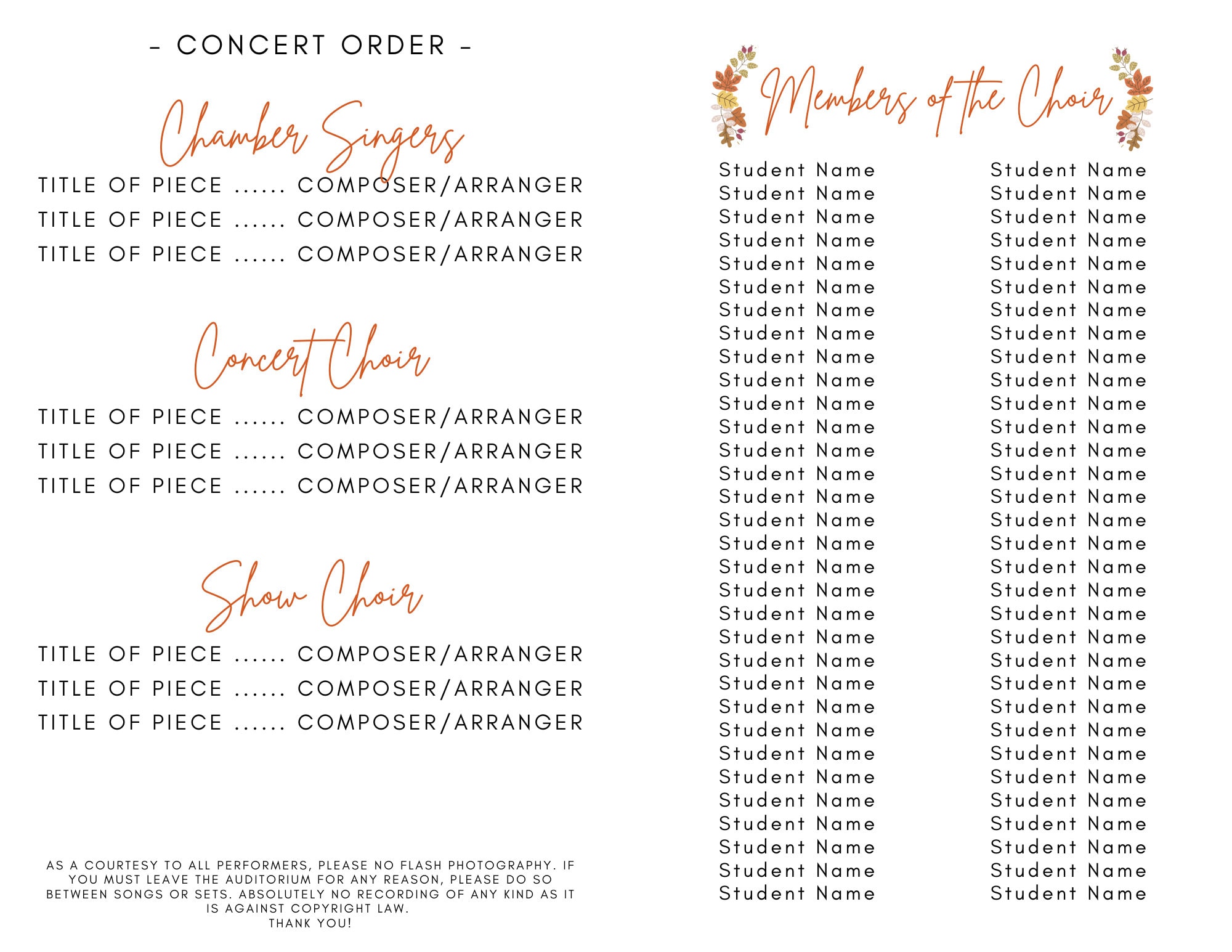 EDITABLE Concert Program Template | Instant Printable Download | Music ...