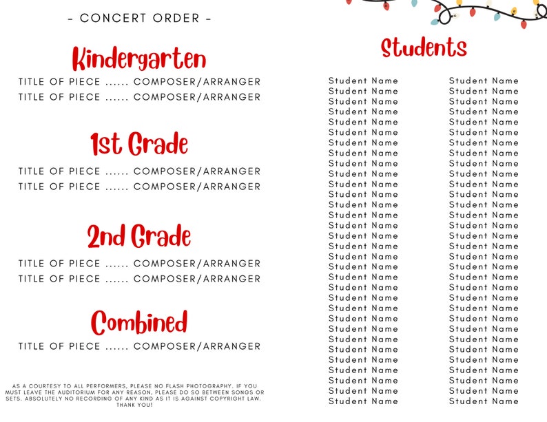 EDITABLE Concert Program Template | Instant Printable Download ...