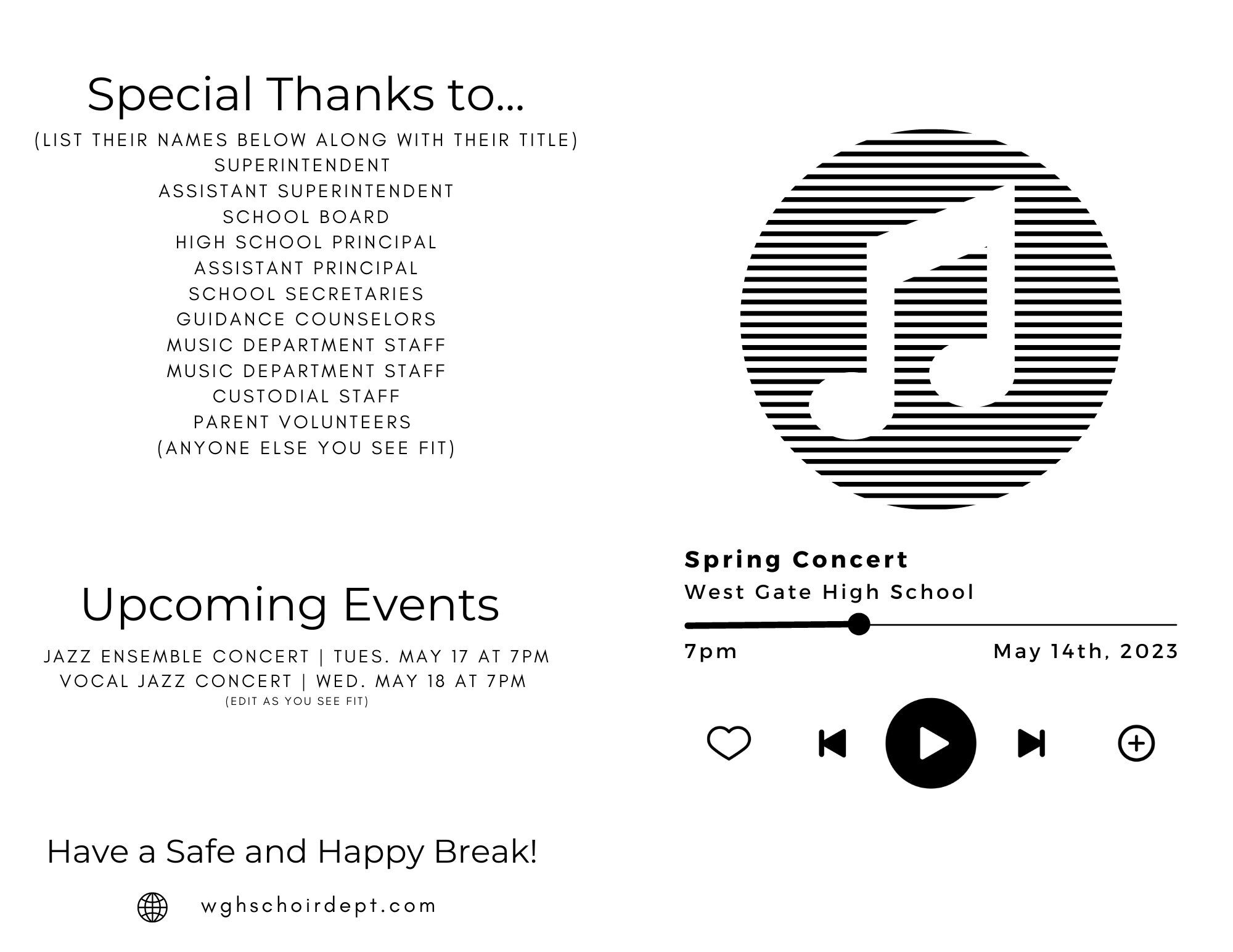 Concert Program Template | Editable Instant Printable Download | Music ...