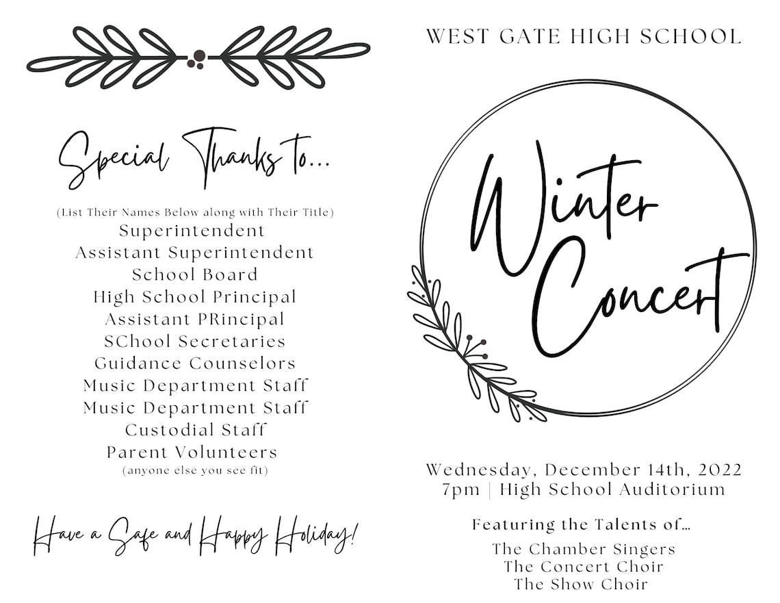 EDITABLE Concert Program Template | Instant Printable Download | Music ...