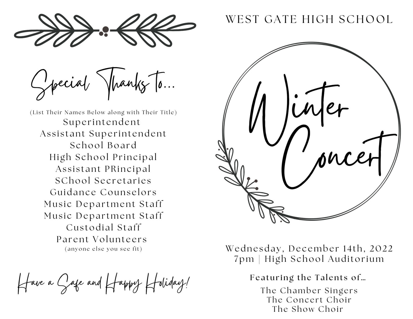 EDITABLE Concert Program Template | Instant Printable Download | Music ...