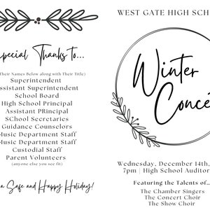 EDITABLE Concert Program Template | Instant Printable Download | Music ...