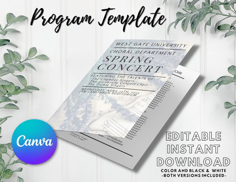 EDITABLE Concert Program Template | Instant Printable Download | Music ...