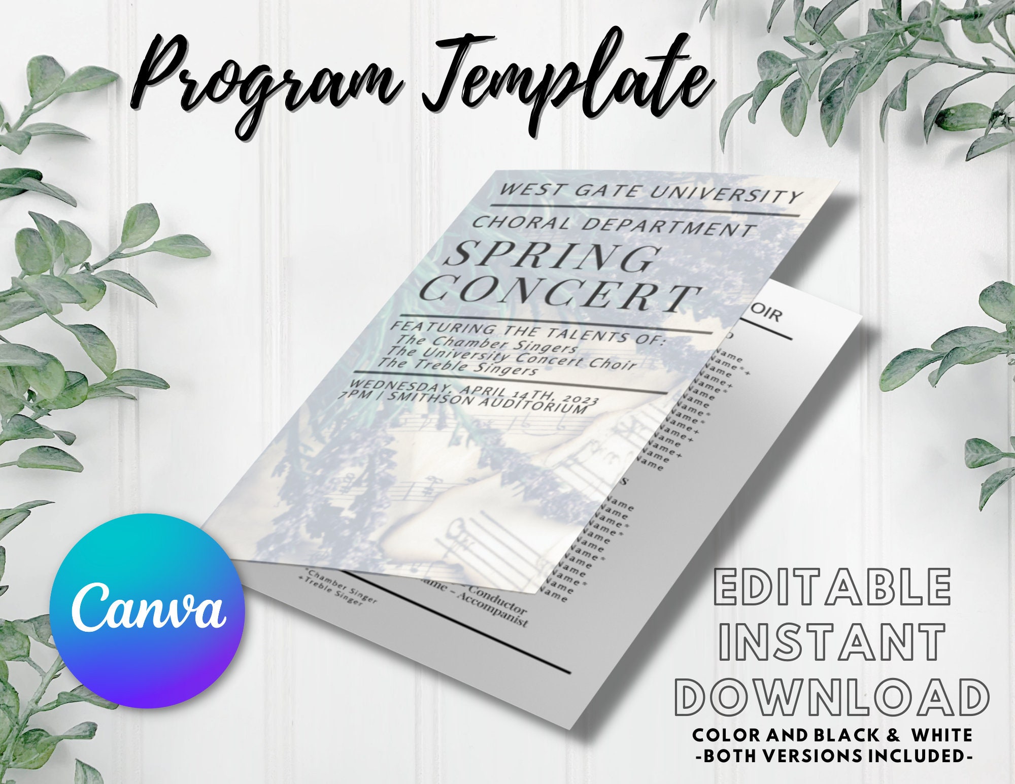 EDITABLE Concert Program Template | Instant Printable Download | Music ...