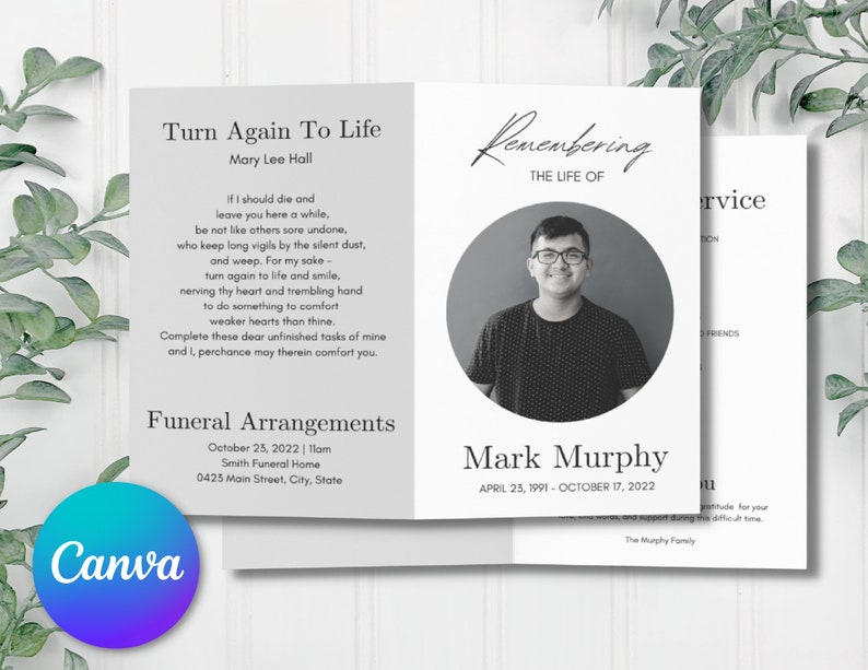EDITABLE Funeral Program Template | Instant Printable Download ...