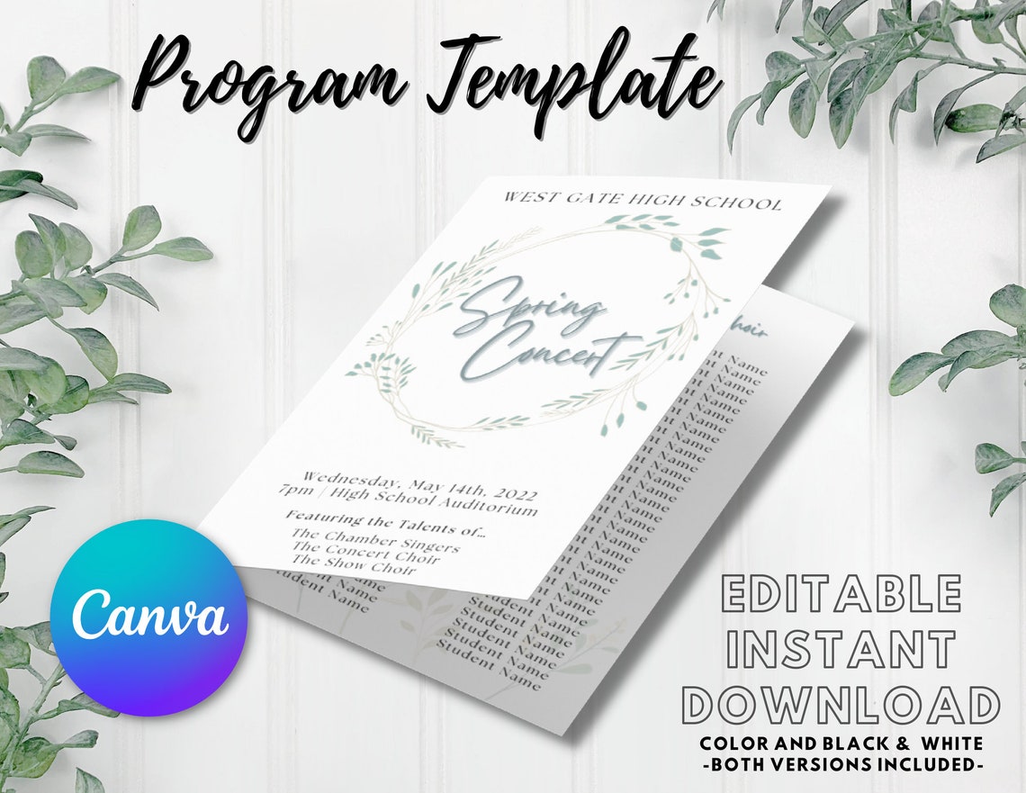 EDITABLE Concert Program Template | Instant Printable Download | Music ...