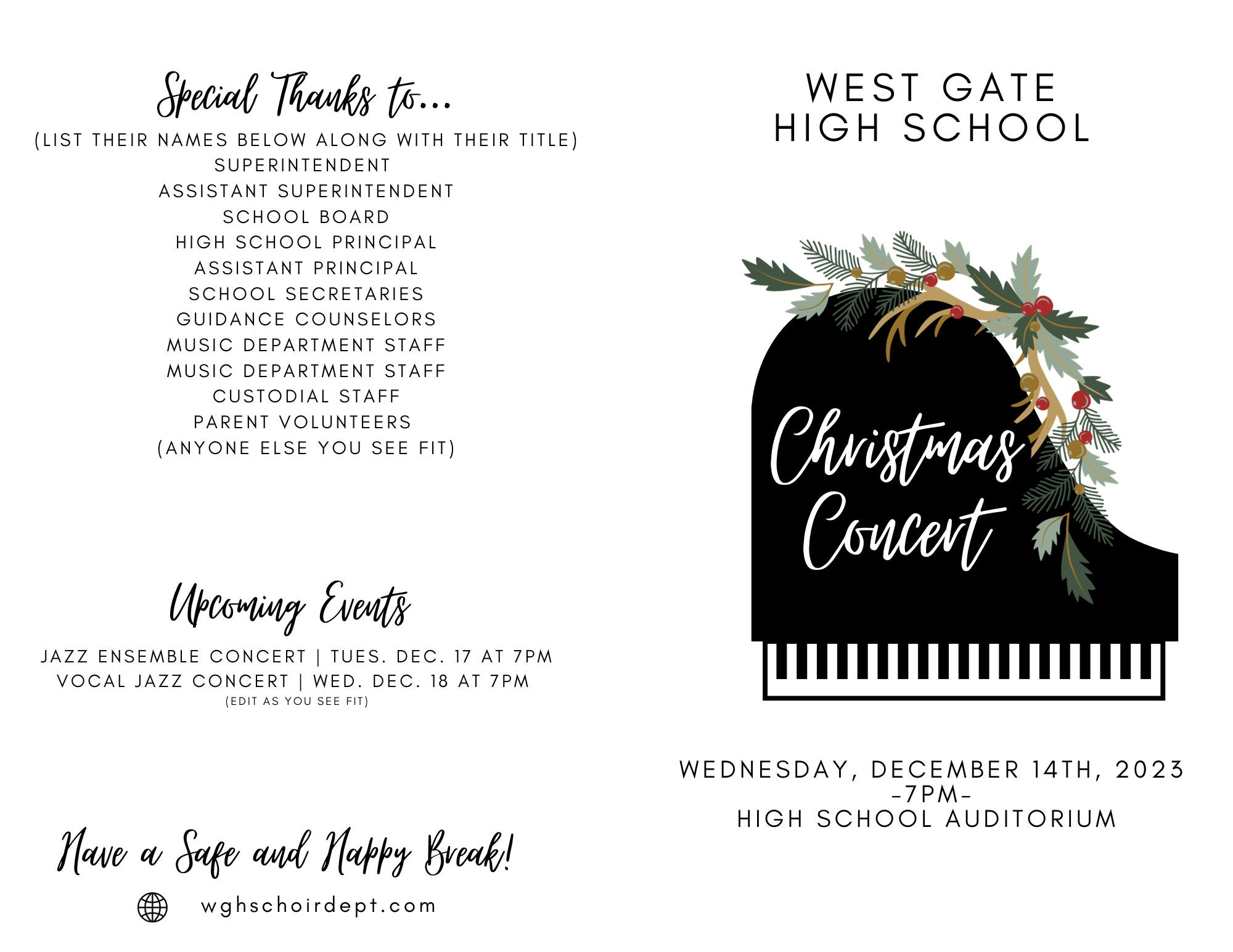 EDITABLE Concert Program Template | Instant Printable Download | Music ...