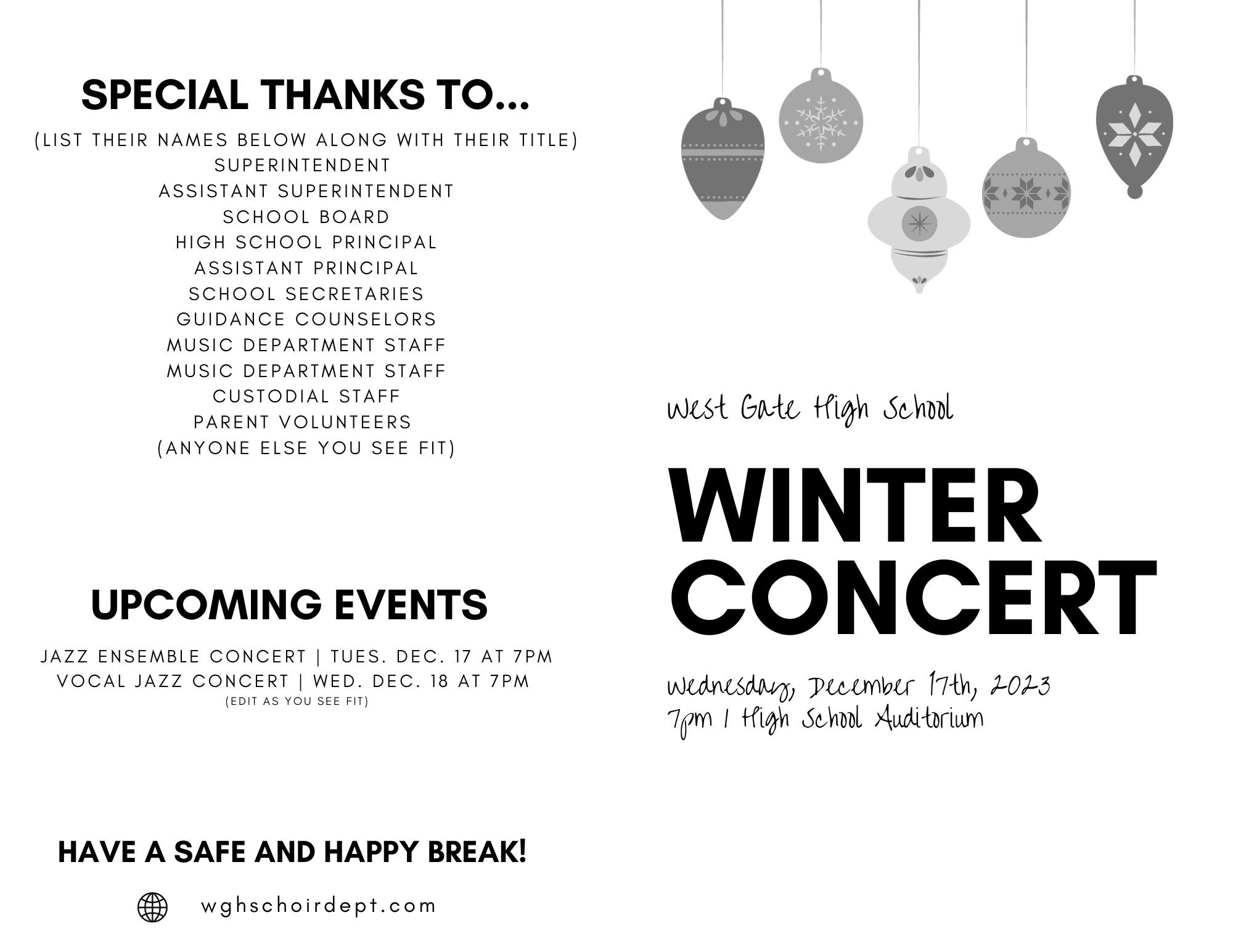 EDITABLE Concert Program Template | Instant Printable Download | Music ...