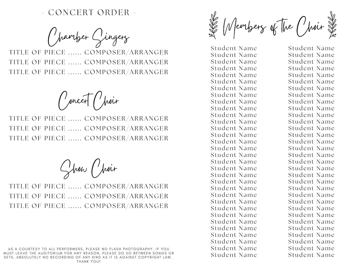 EDITABLE Concert Program Template | Instant Printable Download | Music ...