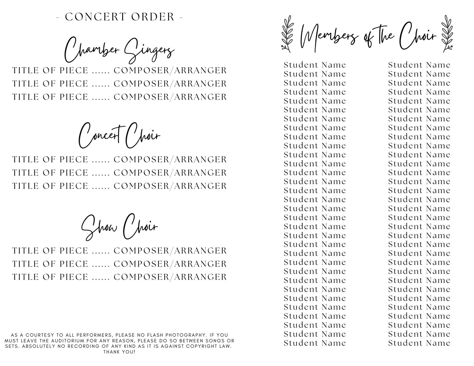 EDITABLE Concert Program Template | Instant Printable Download | Music ...