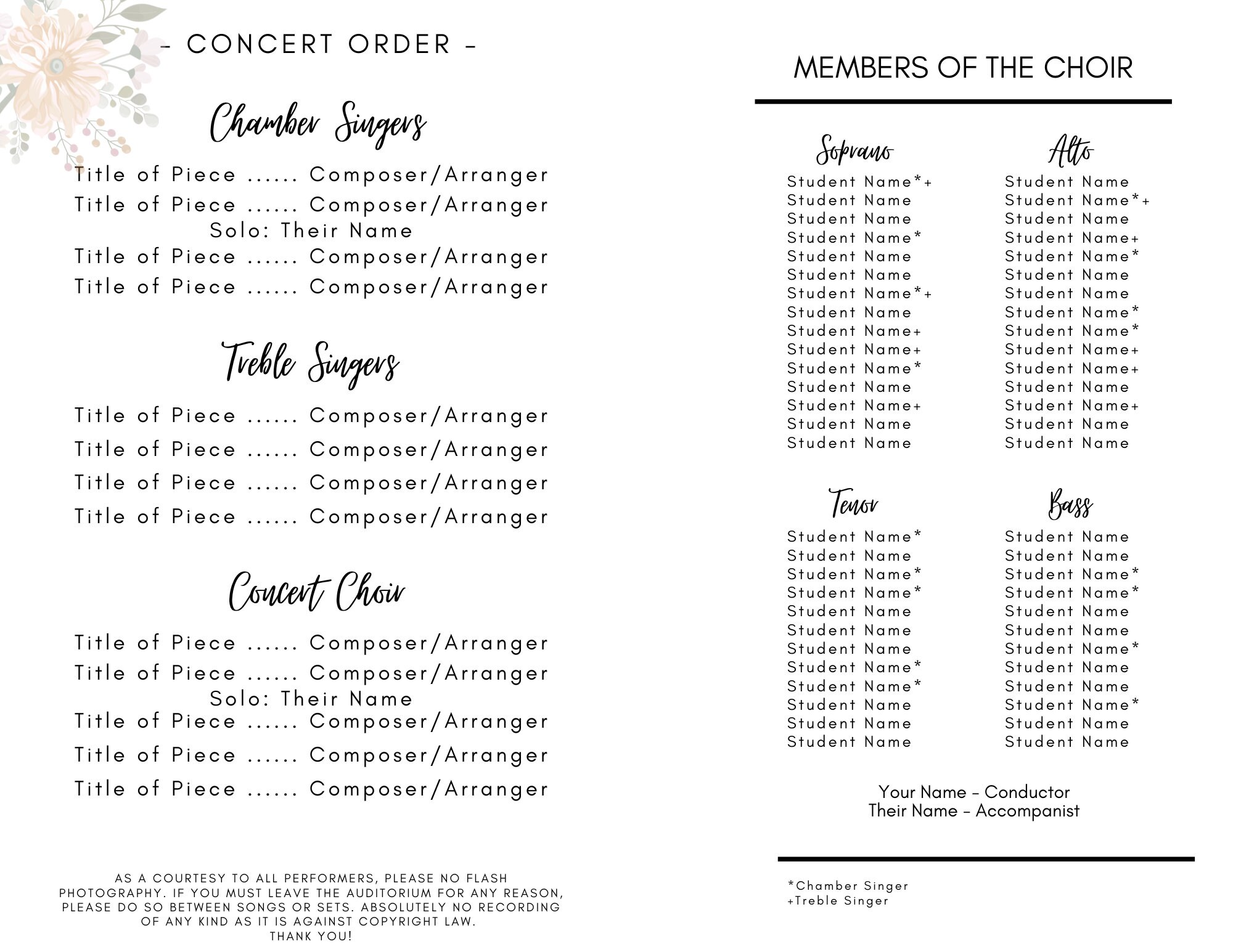 EDITABLE Concert Program Template | Instant Printable Download | Music ...